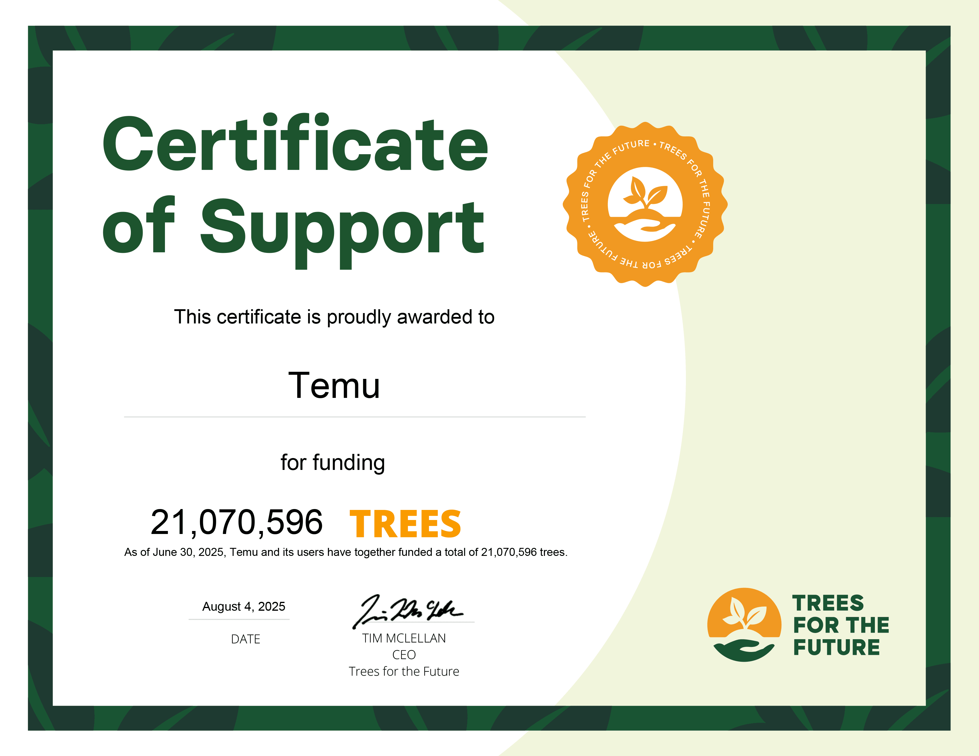 Temu's Tree Planting Program